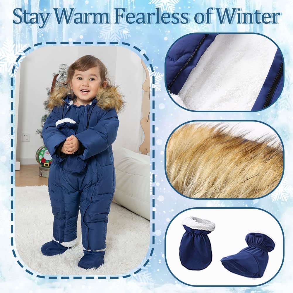 UVIPC Baby Winter Snowsuit Jumpsuit Coat Romper Hooded Footie Outwear Toddler Boys and Girls , 12-18 Months