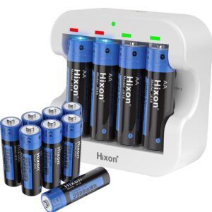 hixon 12-pack aa rechargeable lithium 1.5v batteries with charger,3500mwh high capacity,1600 cycles,max 3a discharge current