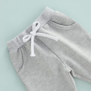 Thorn Tree Infant Baby Boys Pants Set Hooded Solid Sweatshirt Top Pocket Elastic Waist Pants 2Pcs Outfits Fall Winter Suit (Gray,6-12 Months)