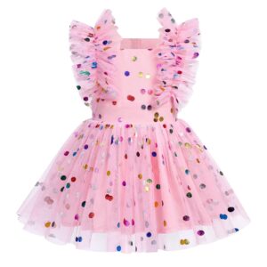 baby girls 1st birthday colorful polka dots dress toddler kids princess tutu dress one year old birthday cake smash baptism wedding summer dresses newborn photoshoot outfit pink 6-12 months