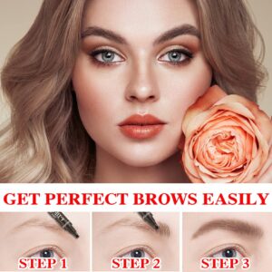 3 Pcs Eyebrow Tattoo Pen Waterproof Microblading Eyebrow Pencil Long Lasting Brow Pen with a Micro-Fork Tip Applicator,Easily Create Natural Charming Eyebrow Makeup(Light Brown)