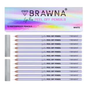 brawna 12 pack brow pro peel off pencils for lip & eyebrow mapping - lip blushing supplies - eyebrow mapping - white