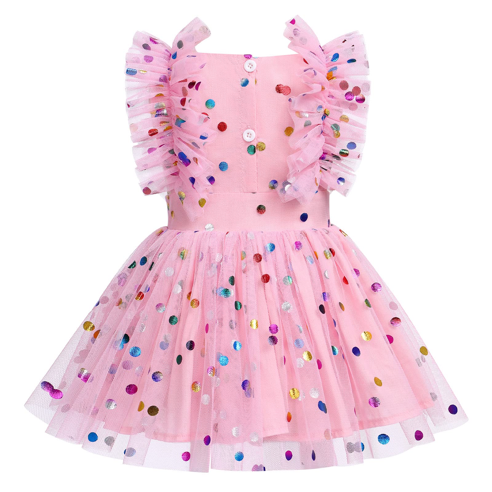 Baby Girls 1st Birthday Colorful Polka Dots Dress Toddler Kids Princess Tutu Dress One Year Old Birthday Cake Smash Baptism Wedding Summer Dresses Newborn Photoshoot Outfit Pink 6-12 Months