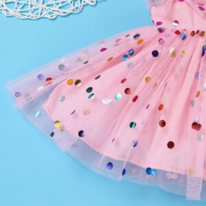 Baby Girls 1st Birthday Colorful Polka Dots Dress Toddler Kids Princess Tutu Dress One Year Old Birthday Cake Smash Baptism Wedding Summer Dresses Newborn Photoshoot Outfit Pink 6-12 Months