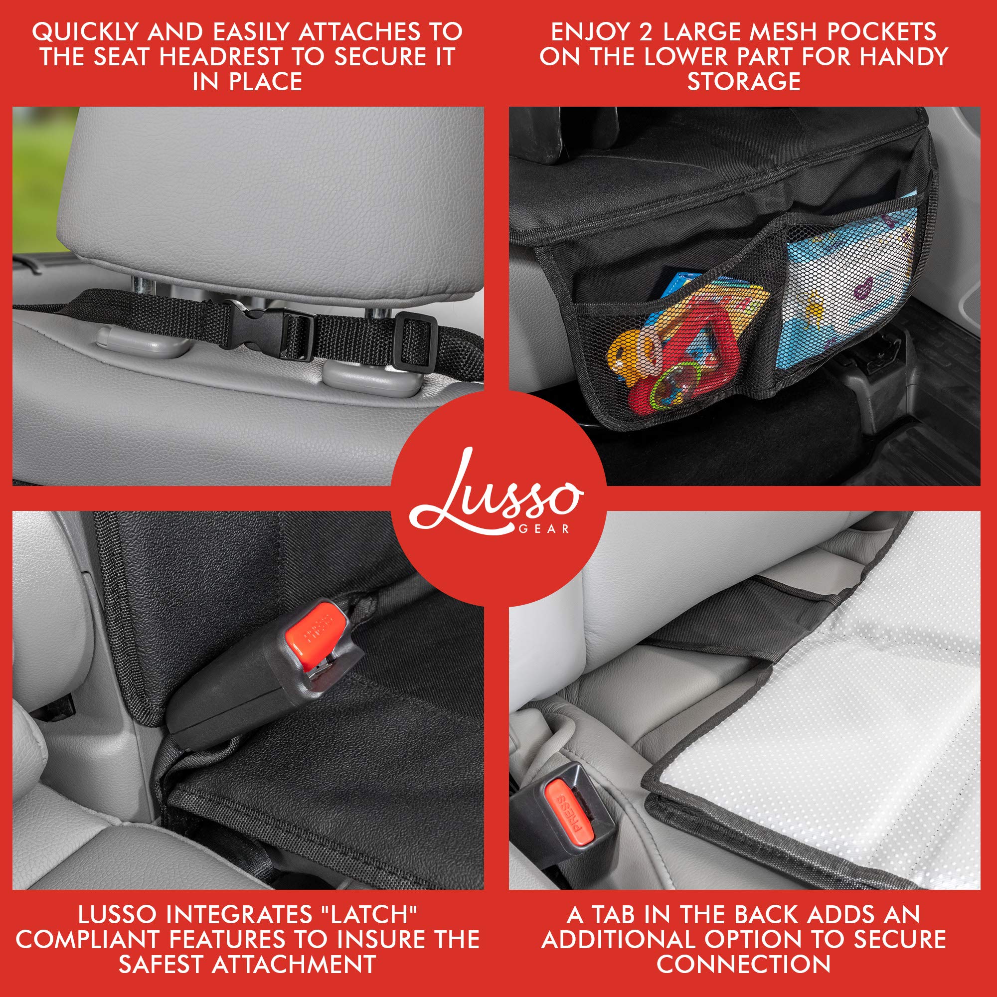 Lusso Gear Car Seat Protector (Gray) + Baby Backseat Mirror for Car (Gray), Waterproof, Protects Fabric or Leather Seats, Premium Oxford Fabric, Travel Essentials