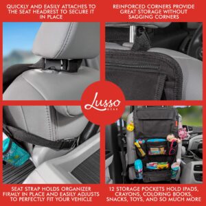 Lusso Gear "Toddler Travel Time Bundle - Gray - Kids Travel Tray, Back Seat Organizer, Car Seat Organizer, Car Trash Can