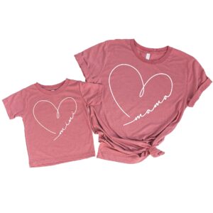 olive loves apple mommy & me matching mama & mini doodle heart shirts & bodysuits for kids & adults mauve shirt adult large