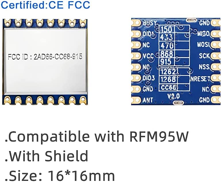 Lubeby Smart LoRa Module 16 * 16mm, Low Cost SPI Port LLCC68 Based LoRa Module 868MHZ LoRa-CC68 & LoRa-CC68-TCXO Compatible with RFM95W (LoRa-CC68-868 x 5 pcs)