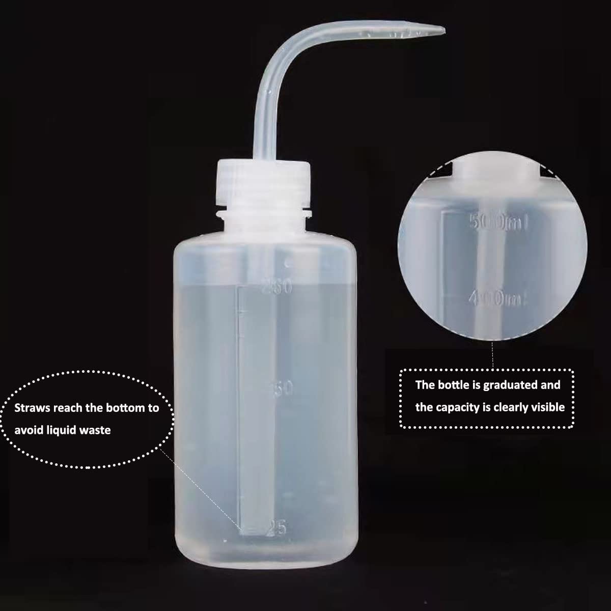 250ML 2PC Plastic Squeeze Bottle Safety Rinse Bottle Wash Bottle Squeeze Watering Can Water Squirt Irrigation Bottle Tattoo Wash Bottle 250ML Medical Lab,Tattoo Supplies Bend Mouth Scale Mark Black