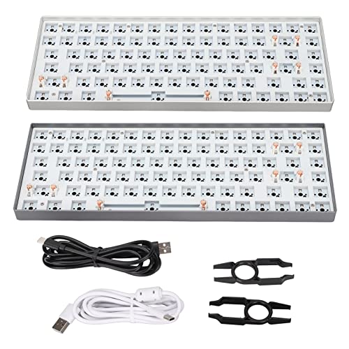 Yunseity DIY Mechanical Keyboard Kit, 84 Keys Custom RGB Hot Swap Keyboard Wired Gaming Keyboard with Keycap Puller and USB Cable Support 5 Pin Shaft 3 Pin Shaft(Silver White)