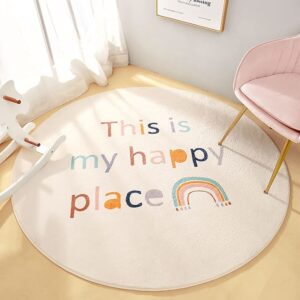 poowe rainbow kids play mat baby nursery rug round educational alphabet soft area rug non slip for children toddlers bedroom (round 4ft)