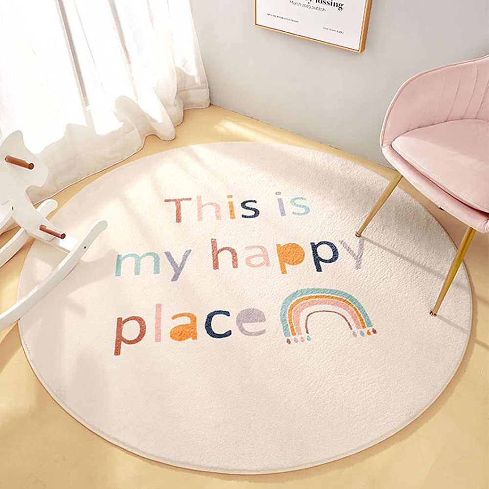 Poowe Rainbow Kids Play Mat Baby Nursery Rug Round Educational Alphabet Soft Area Rug Non Slip for Children Toddlers Bedroom (Round 4FT)