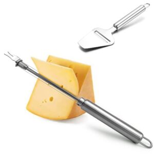 WarmHut Set of 2 Stainless Steel Wire Cheese Slicer for Block Cheese with 2 Replacement Wires, Cheese Cutter Plane Knives for Soft, Semi-hard, Hard Cheeses Kitchen Tool