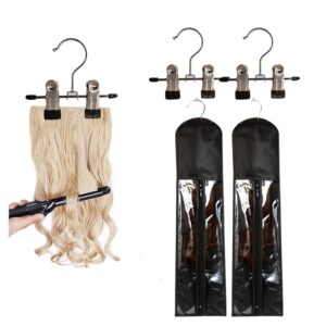 2-piece Hair Extensions Hanger with Storage Bag, wig bag dust-proof finisher suitable for professional hair extension storage bag, dust-proof trunk storage bag