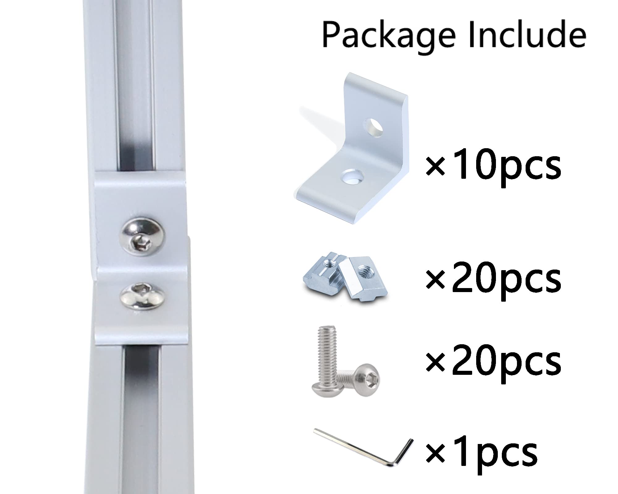 10Sets 1010 Series Aluminum Extrusion Corner Bracket Connectors,10pcs 1010 Aluminum Profile L Shaped Corner Brackets,with 20pcs Sliding T Nuts and Screws for 1010 Aluminum Extrusion Profile Hardware