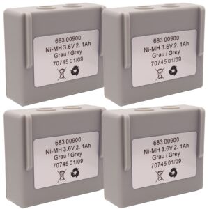 zivases (4 pack) 3.6v 2100mah 2.1ah ni-mh 68300900 battery 683 00900 for hetronic remote control, grey battery