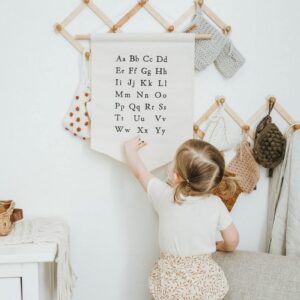 Agatige Alphabet Hanging Wall Canvas Decor, Retro Large Simple Nursery Wall Decor DIY Classroom Home Decor for Nursery, Child Room, Kindergarten