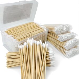 500pcs precision gun cleaning swabs, 6 inch pointed cotton swabs with storage case - lint free sturdy cotton swabs with bamboo handle - long cotton swab for gun cleaning, makeup, electronic