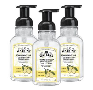 j.r. watkins foaming hand soap with pump dispenser, moisturizing foam hand wash, all natural, alcohol-free, cruelty-free, usa made, lemon, 9 fl oz, 3 pack