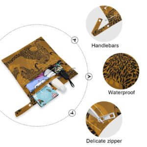 susiyo Cloth Diaper Wet Dry Bags Camouflage Wild Leopard Waterproof Reusable Wet Bags with Two Zippered Pockets Baby Stroller Travel Beach Pool Gym Bag for Dirty Clothes Wet Swimsuits 2 Pack