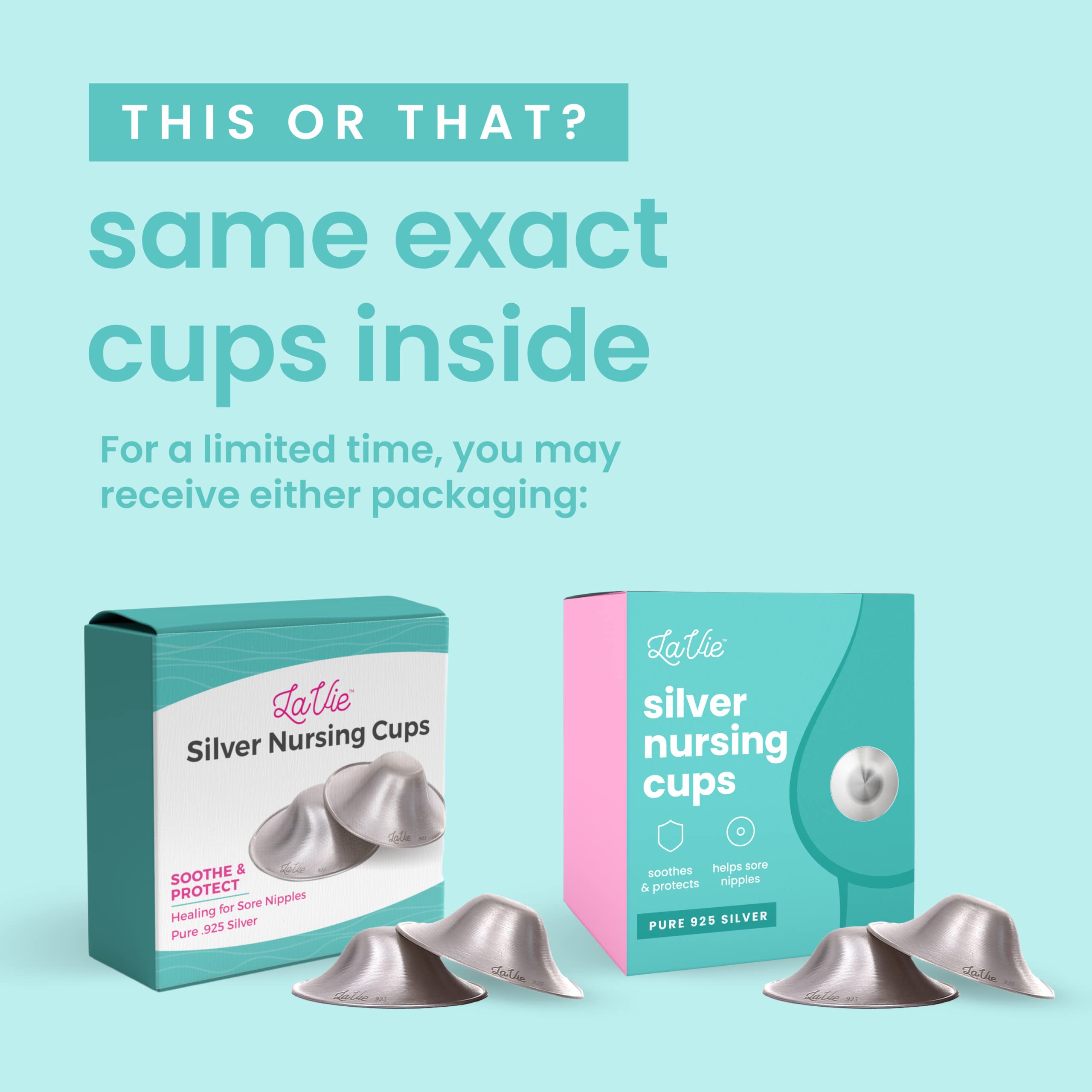 LaVie™ Silver Nursing Cups, Soothing Protection for Nursing Nipples of Newborns, Calming Relief for Breastfeeding Moms, 925 Silver Nipple Covers All Natural (Size 2)