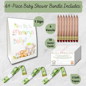 How Big is Mommys Belly Game cinta para medir la panza Measure the Belly Baby Shower Game 62 Piece for 50 Players Safari Theme Baby Shower Bundle With Baby Measuring Tape