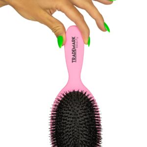 Dry & Wet Brush, Detangler, Dual-Length Flexible Synthetic Bristle Brush, Prevents Hair Breakage, For All Hair Types, For Women, Men and Kids - Pink