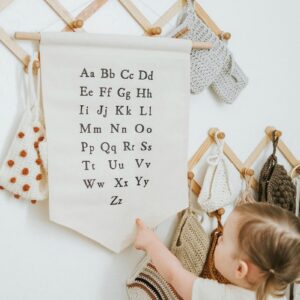 Agatige Alphabet Hanging Wall Canvas Decor, Retro Large Simple Nursery Wall Decor DIY Classroom Home Decor for Nursery, Child Room, Kindergarten