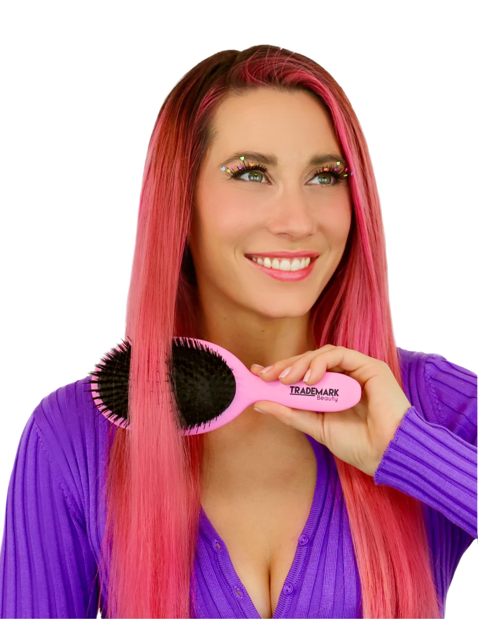 Dry & Wet Brush, Detangler, Dual-Length Flexible Synthetic Bristle Brush, Prevents Hair Breakage, For All Hair Types, For Women, Men and Kids - Pink