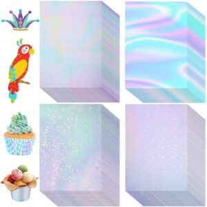 108 sheets holographic sticker paper clear a4 vinyl sticker paper holographic laminate sheets adhesive holographic overlay waterproof transparent film with gem, colorful, dot, star, 11.7 x 8.3 inch