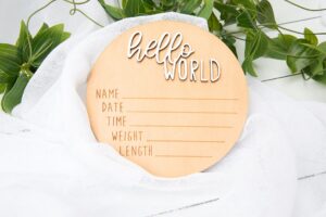 hello world newborn baby announcement | photo prop | pregnancy gift | measurements hospital birth