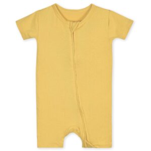 gerber unisex baby buttery-soft short sleeve with viscose made eucalyptus romper, honey, 6-9 months us