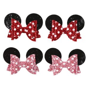 mouse ears hair bow clips polka dot barrettes for girls glitter costume accessories birthday party decorations 1 count (pack of 4)