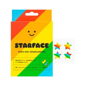 starface rainbow stars, hydrocolloid pimple patches, absorb fluid and reduce inflammation, cute star shape, vegan and cruelty-free skincare (32 count)