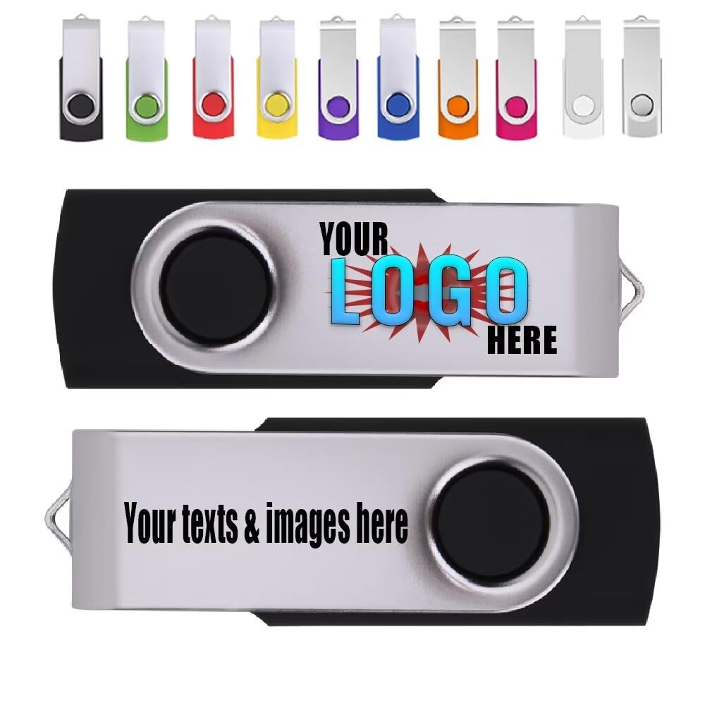 25pcs 4GB Custom USB Flash Drive with Personalized Logo for Promotion, Customized USB Thumb Drive, Bespoke Bulk USB Drive (10 Color Options)