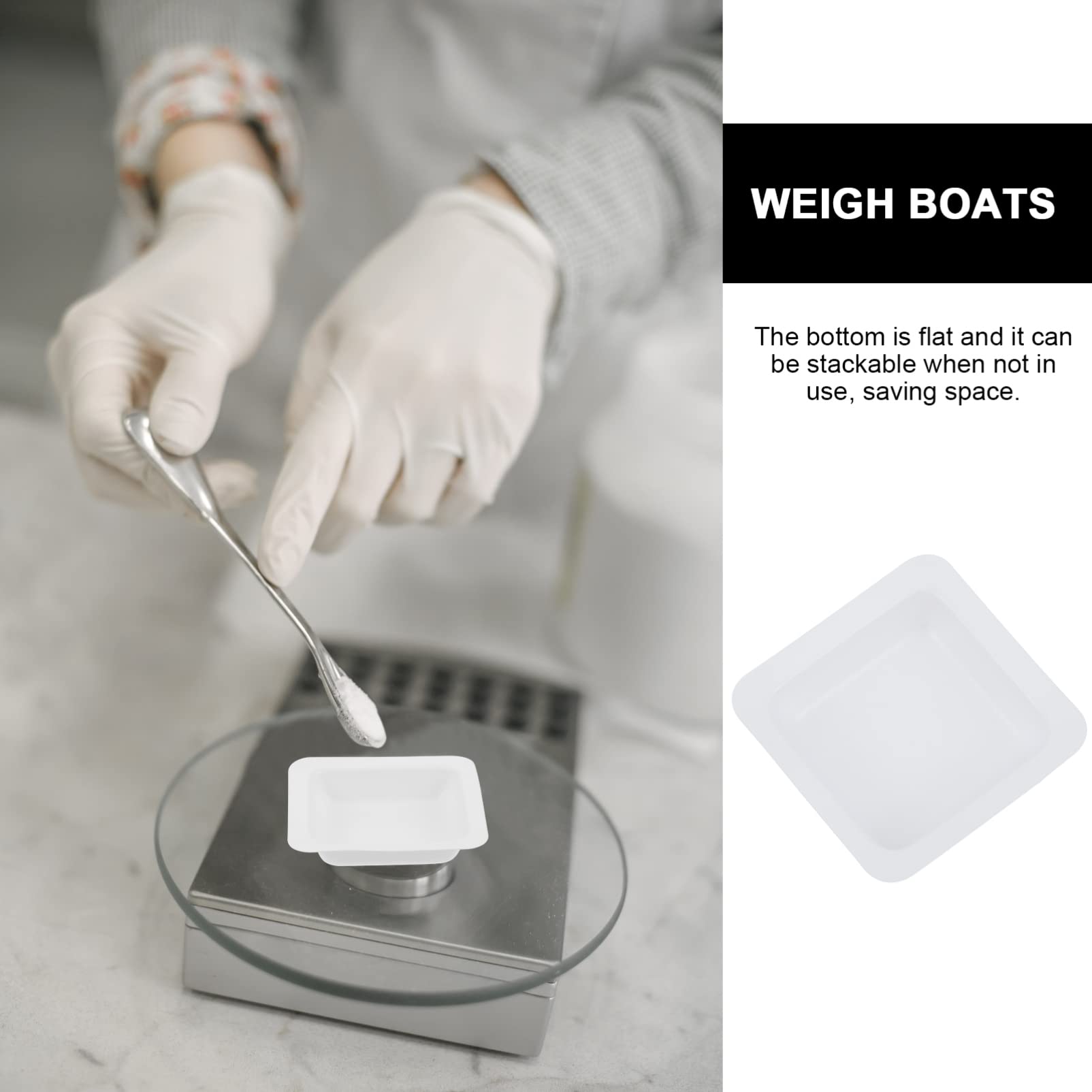 Balacoo 20pcs Weighing Boat Weighing Boat Powder Scale Square Lab Dish Container Anti- Static Weighing Square Weighing Pan Weighing Paper Weighing Tray Large Plastic Mini Dry Powder White