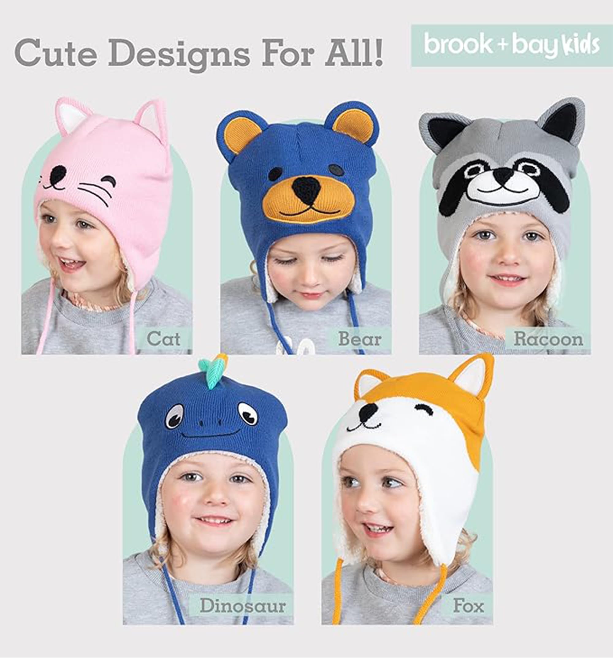 Brook + Bay - Sherpa Baby Animal Hats for Winter, Toddler Animal Ear Hat, Baby Hat Animal Ears, Baby Winter Hat for Boys & Girls - Pink Cat