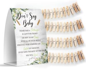 don't say baby set - one 5x7 sign and 50 mini clothespins, baby shower games, baby shower decoration, gender neutral baby shower - msjb034