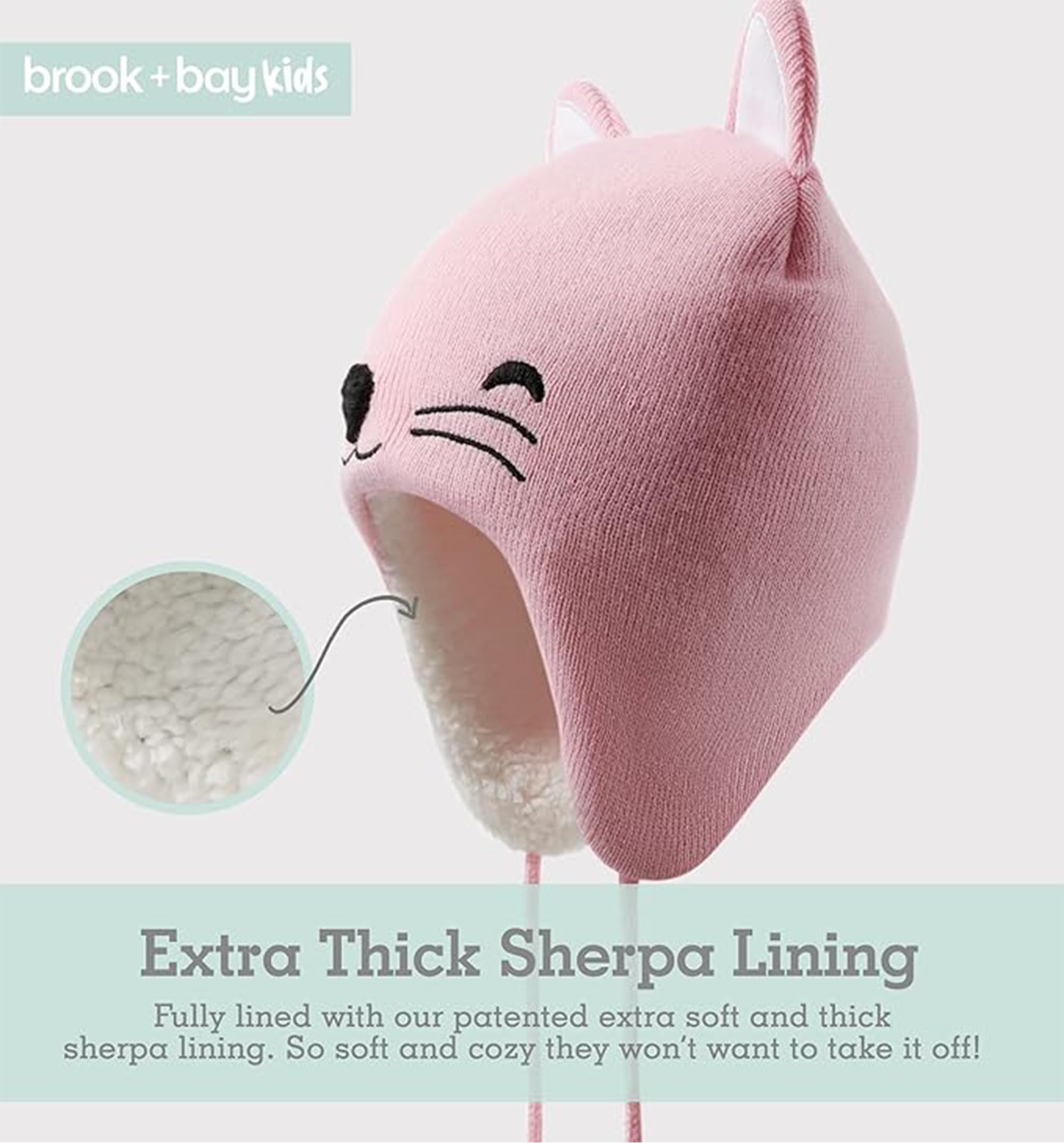 Brook + Bay - Sherpa Baby Animal Hats for Winter, Toddler Animal Ear Hat, Baby Hat Animal Ears, Baby Winter Hat for Boys & Girls - Pink Cat