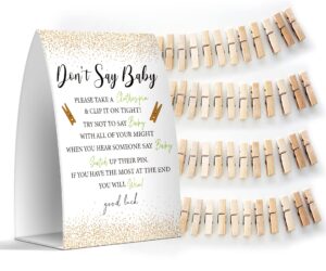 don't say baby set - one 5x7 sign and 50 mini clothespins, baby shower games, baby shower decoration, gender neutral baby shower - msjb035