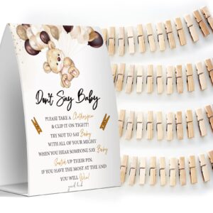 Don't Say Baby Set - One 5x7 Sign and 50 Mini Clothespins, Baby Shower Games, Baby Shower Decoration, Gender Neutral Baby Shower - MsJb041