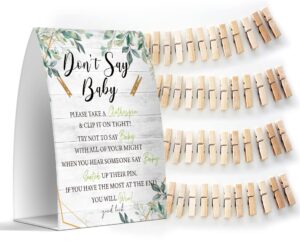 don't say baby set - one 5x7 sign and 50 mini clothespins, baby shower games, baby shower decoration, gender neutral baby shower - msjb036