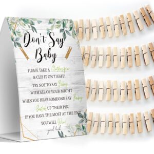 Don't Say Baby Set - One 5x7 Sign and 50 Mini Clothespins, Baby Shower Games, Baby Shower Decoration, Gender Neutral Baby Shower - MsJb036