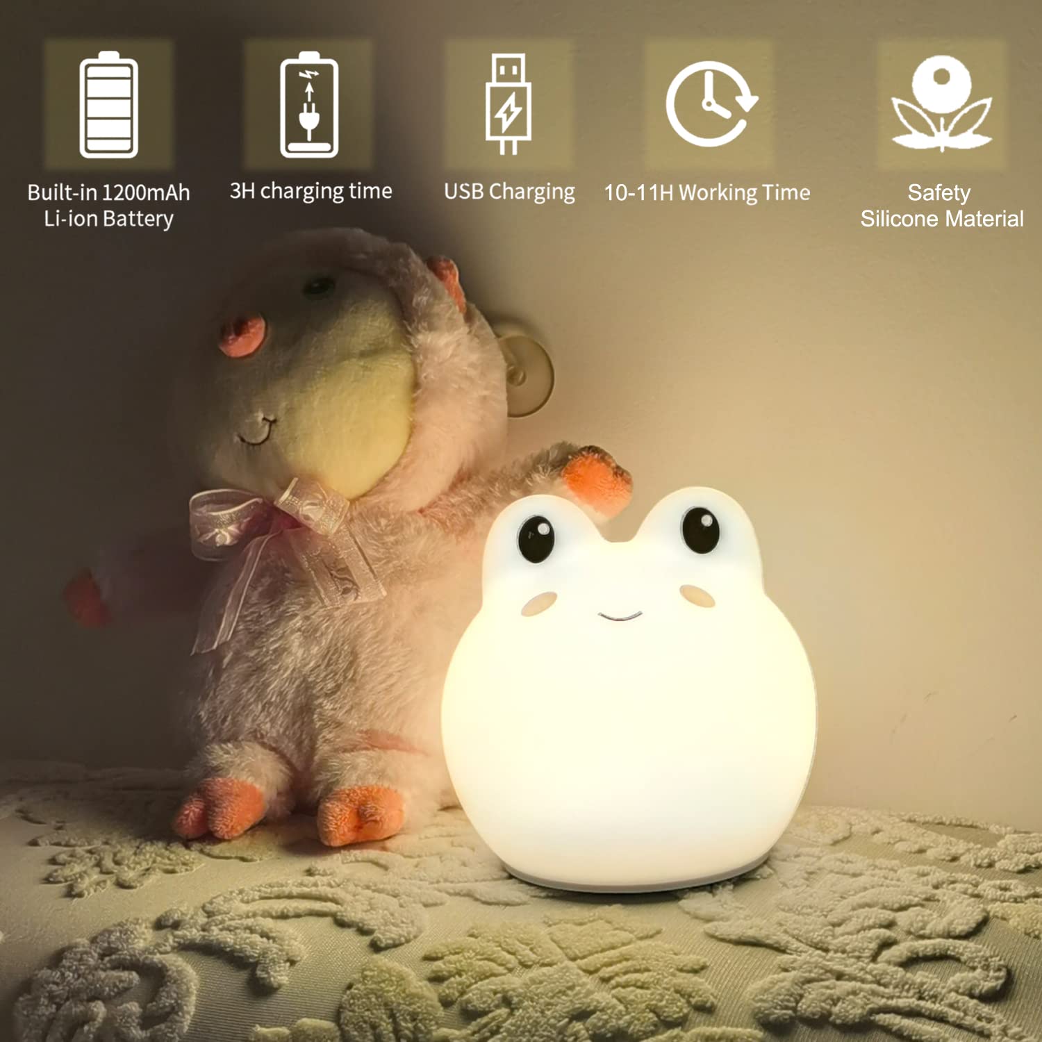 CometMars Silicone Frog Lamp, Nursery Squishy Lamp，Cute LED Animal Soft Nightlight for Kids Teens Boys Girls Christmas Gift