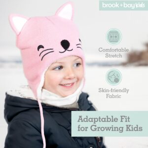 Brook + Bay - Sherpa Baby Animal Hats for Winter, Toddler Animal Ear Hat, Baby Hat Animal Ears, Baby Winter Hat for Boys & Girls - Pink Cat