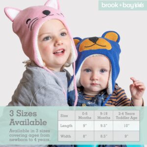 Brook + Bay - Sherpa Baby Animal Hats for Winter, Toddler Animal Ear Hat, Baby Hat Animal Ears, Baby Winter Hat for Boys & Girls - Pink Cat