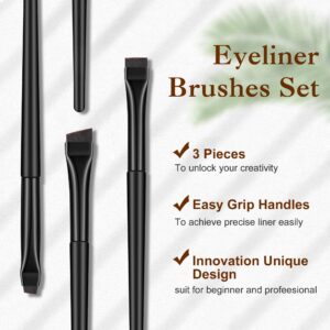 AQUEEN Eyeliner Brush-3 PCS Precision Gel Fine Eyeliner Brush-Ultra Thin Flat and Angled Eyeliner Brush, Premium Quality Soft Eyeliner Brushes for Makeup Tools.(Black)