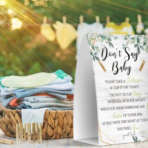 Don't Say Baby Set - One 5x7 Sign and 50 Mini Clothespins, Baby Shower Games, Baby Shower Decoration, Gender Neutral Baby Shower - MsJb036