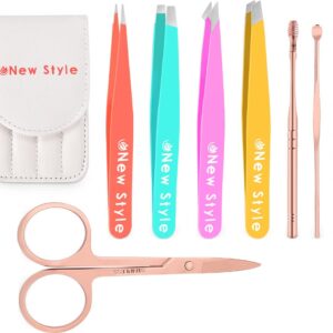 New Style Tweezers Set, Multicolored Combo Pack, with Accessories and Press-Button Pouch