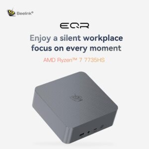 Beelink EQR Mini PC W-11 Pro Ryzen 7 7735HS 24GB DDR5 1TB NVMe M.2 SSD Dual HDMI Display 4K@60Hz Output, Wi-Fi 6, RJ45, Built in PSU Office Mini Computer